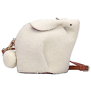 QZUnique Rabbit Shape Handbag Women's Lovely Plush Toy Crossbody Bag Rope Strap Shoulder Bag