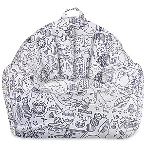 Posh Creations Structured Comfy Bean Bag Chair for Gaming, Reading, and Watching TV, Malibu Lounge, Canvas Coloring Fabric - Creatures