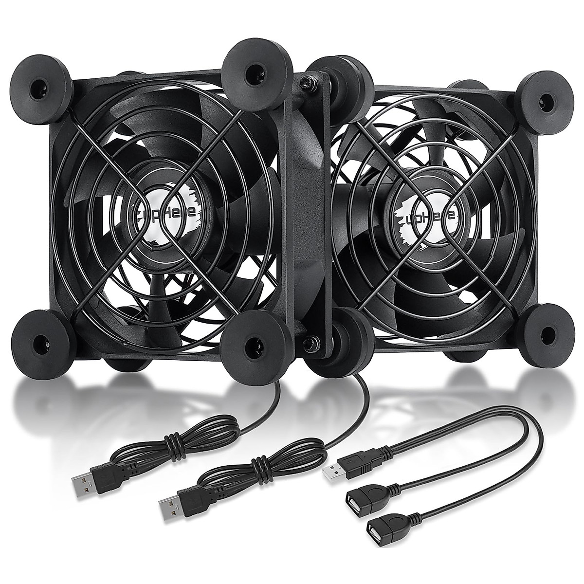upHere USB Computer Fan Black, Dual 80mm, Silent, 80 * 80*25mm, 1800rpm, 5V, 1.68W, 20dB, Compatible with Desktop, Laptop, TV Box, Receiver, AV Cabin, PS4, Projector, Router
