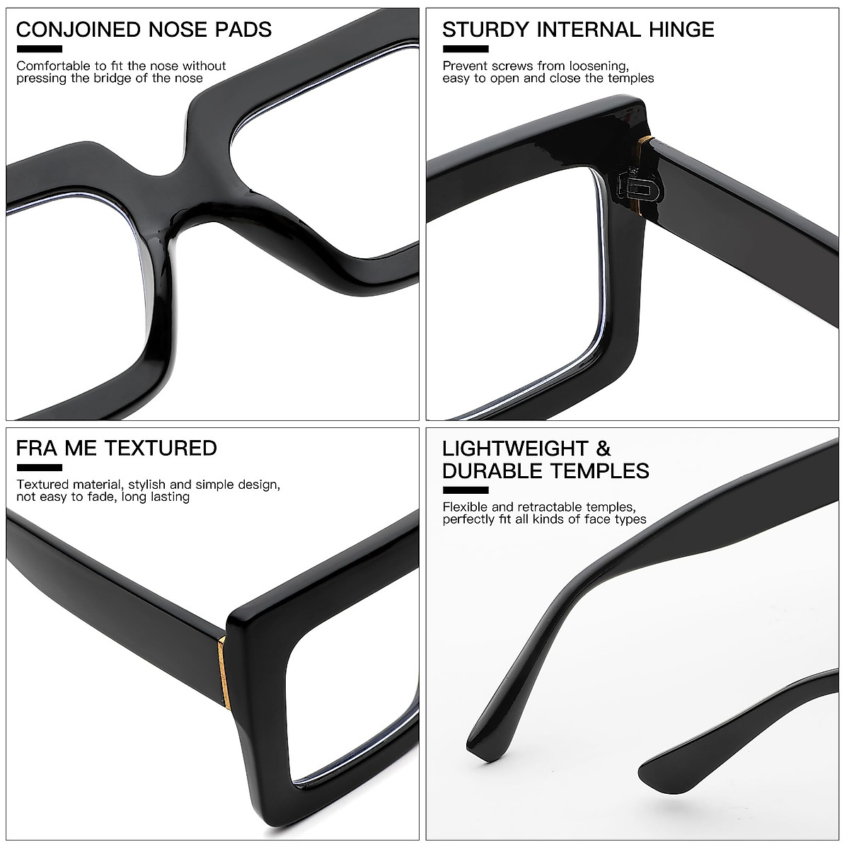 Melpomenia Oversized Blue Light Glasses for Women Fashion Big Frame Glasses Non-Prescription Eyewear(Black)