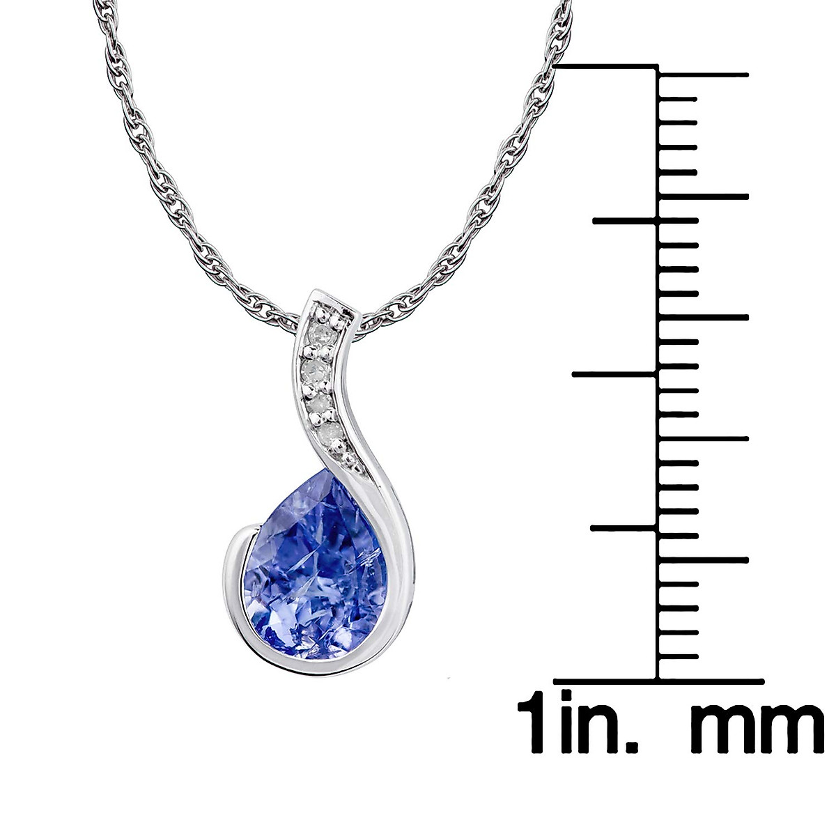 10k White Gold Genuine Pear-Shape Tanzanite and Diamond Drop Pendant Necklace
