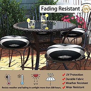 Magpie Fabrics Outdoor Round Bistro Seat Cushions with Ties, Fluffy Tufted Patio Chair Pads 15"x15"x4" Set of 2 Waterproof Floor Pillow for Home Garden Balcony Kitchen Office Porch, Black White Stripe