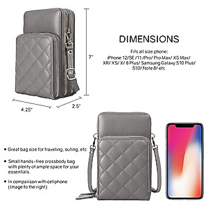 Emperia Mia Lightweight Triple Compartment Small Quilted Leather Phone Purse Crossbody Shoulder Bag for Women Grey2