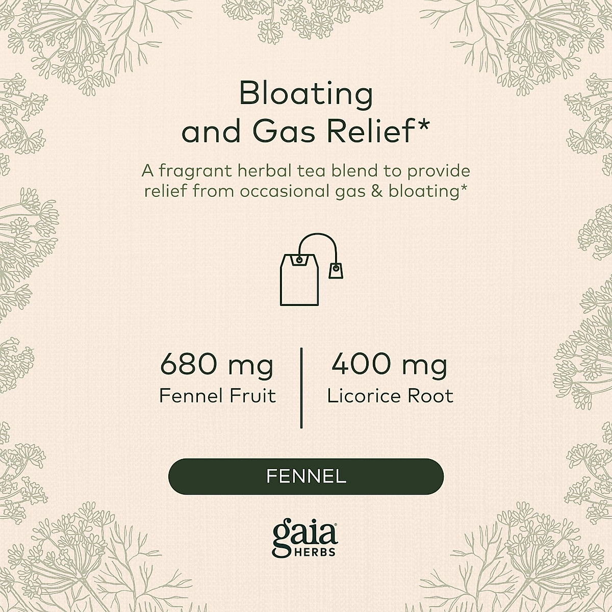 Gaia Herbs Gas & Bloating Herbal Tea - Supports Relief for Digestive Discomfort, Gas & Bloating - With Fennel, Licorice Root, Chamomile & More - 16 Caffeine-Free Herbal Tea Bags (1 Box of 16 Bags)