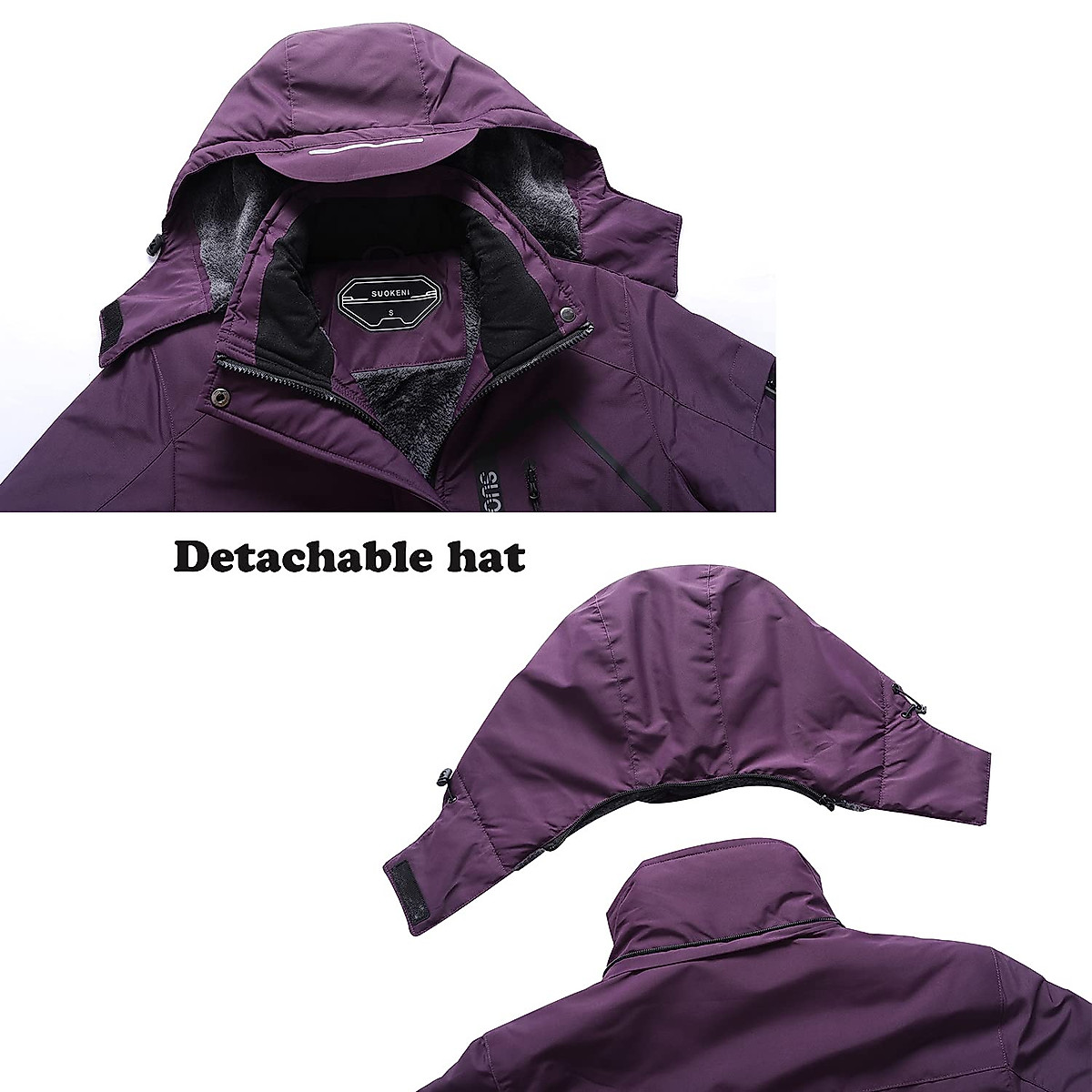 SUOKENI Women's Waterproof Warm Winter Snow Coat Hooded Raincoat Ski Snowboarding Jacket