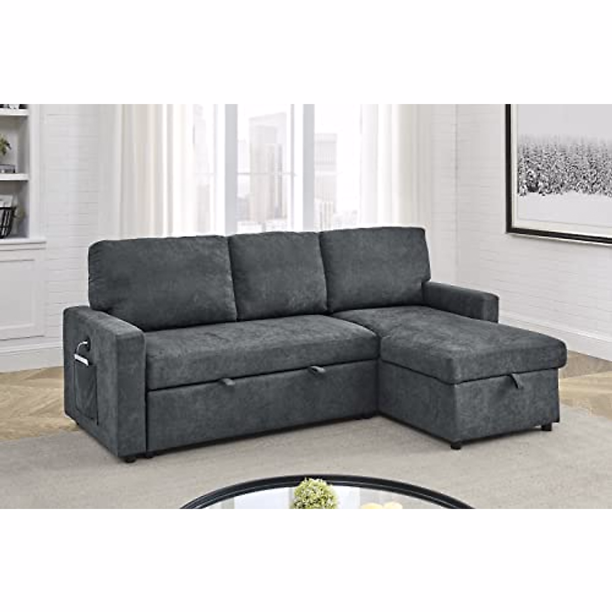 uhome Upholstered Sleeper Sofa with USB Ports sectional Couch Reversible Sofabed, Full XL, Gray
