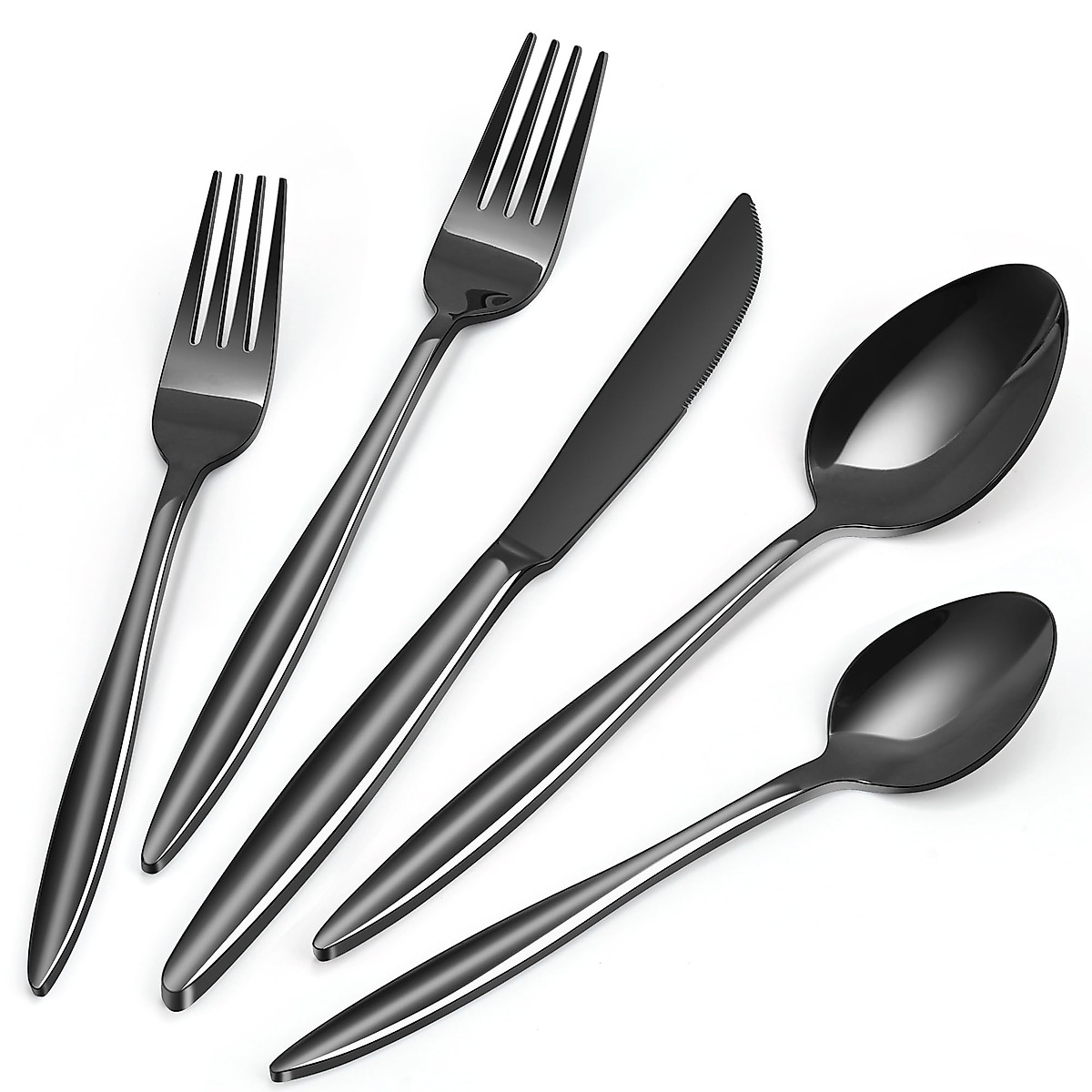 PUREAIN Silverware Set, 40 Pieces Flatware Set for 8, Anti-rust Stainless Steel Cutlery Set Including Fork Spoon and Knife, Dishwasher Safe, Black
