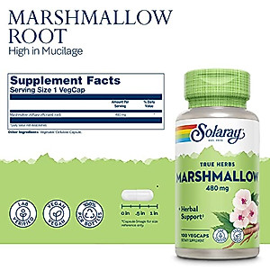 SOLARAY Marshmallow Root, Healthy Respiratory Function & Digestion Support, Non-GMO & Vegan | 100 VegCaps