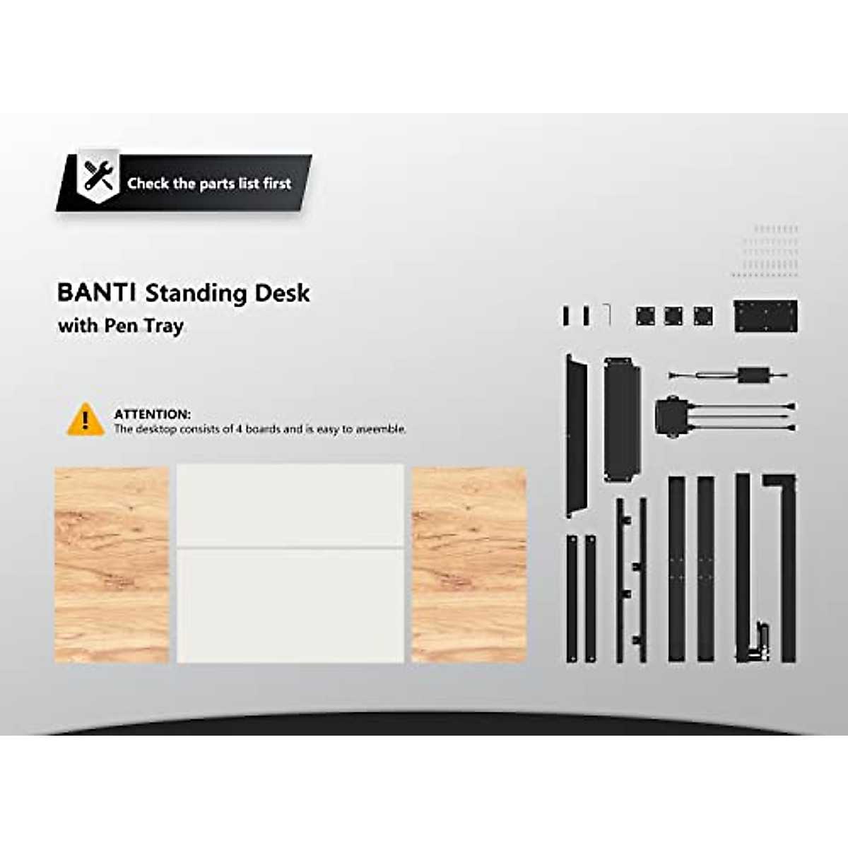 BANTI Height Adjustable Electric Standing Desk, 55 x 24 Inches Stand Up Desk with Pencil Holder, Sit Stand Desk with Light Rustic and White Top and White Frame, (B-SDE-55LW-S)
