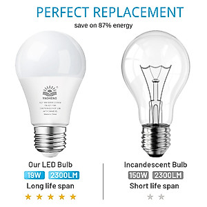 YAOHENG A21 LED Light Bulb, 150 Watt Equivalent LED Bulbs, 19W 5000K Daylight, 2300 Lumens, Non-Dimmable, E26 Base, Super Bright Light Bulb Indoor, Energy Efficient ETL Listed, 4-Pack