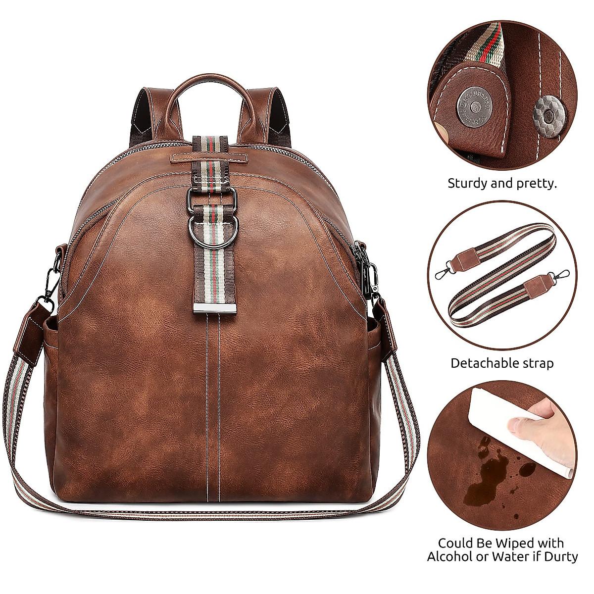 Backpack Purse for Women, Large Shoulder Bags for Work Office Airplane Travel College School Bookbag, Women's Fashion Anti-Theft PU Leather Satchel Handbags with USB Charging Port fits 14 inch Laptop