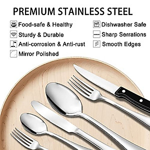 49-Piece Silverware Set with Flatware Drawer Organizer, Durable Stainless Steel Cutlery Set for 8, Mirror Polished Kitchen Utensils Tableware Service with Steak Knives Dinner Fork Knife Spoon & Tray