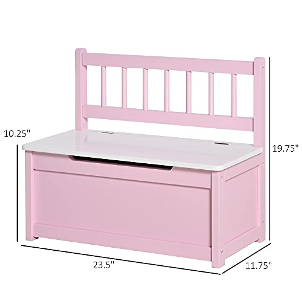 Qaba 2-in-1 Kids Wooden Toy Organizer Chest Storage Box with Seat Bench Cabinet Chunk Cube with Safety Pneumatic Rod Pink