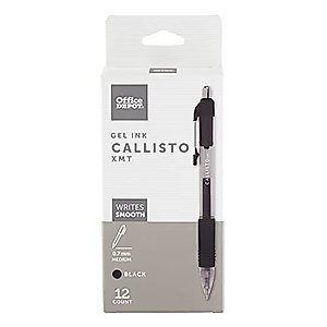 Office Depot Soft-Grip Retractable Gel Pens, Medium Point, 0.7 mm, Transparent Black Barrel, Black Ink, Pack of 12 Pens