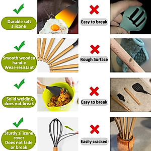 Silicone Kitchen Cooking Utensil Set, Fungun 35 Pcs Kitchen Utensils Spatula Set with Utensil Holder for Nonstick Cookware, BPA Free Cooking Utensils, Kitchen Tools Gift (Black)