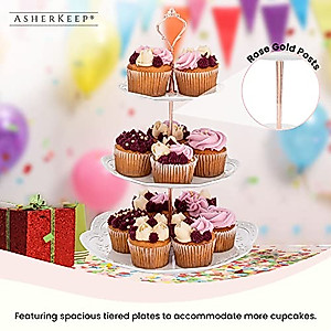 AsherKeep 3 Tier Cupcake Stand - Dessert Table Display Set, Tiered Serving Cake Tray, White Embossed Dessert Stand, Parties Serving Plate, Decorative Centerpiece to Any Occasion - (Round)