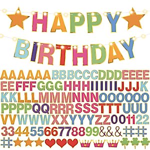 TaoBary 143 Pcs DIY Letter Banner Customizable Happy Birthday Banner Supplies Make Your Own Banner Include Letters, Numbers Symbol Rope Needles for Baby Shower Halloween Party Decorations(Multicolor)