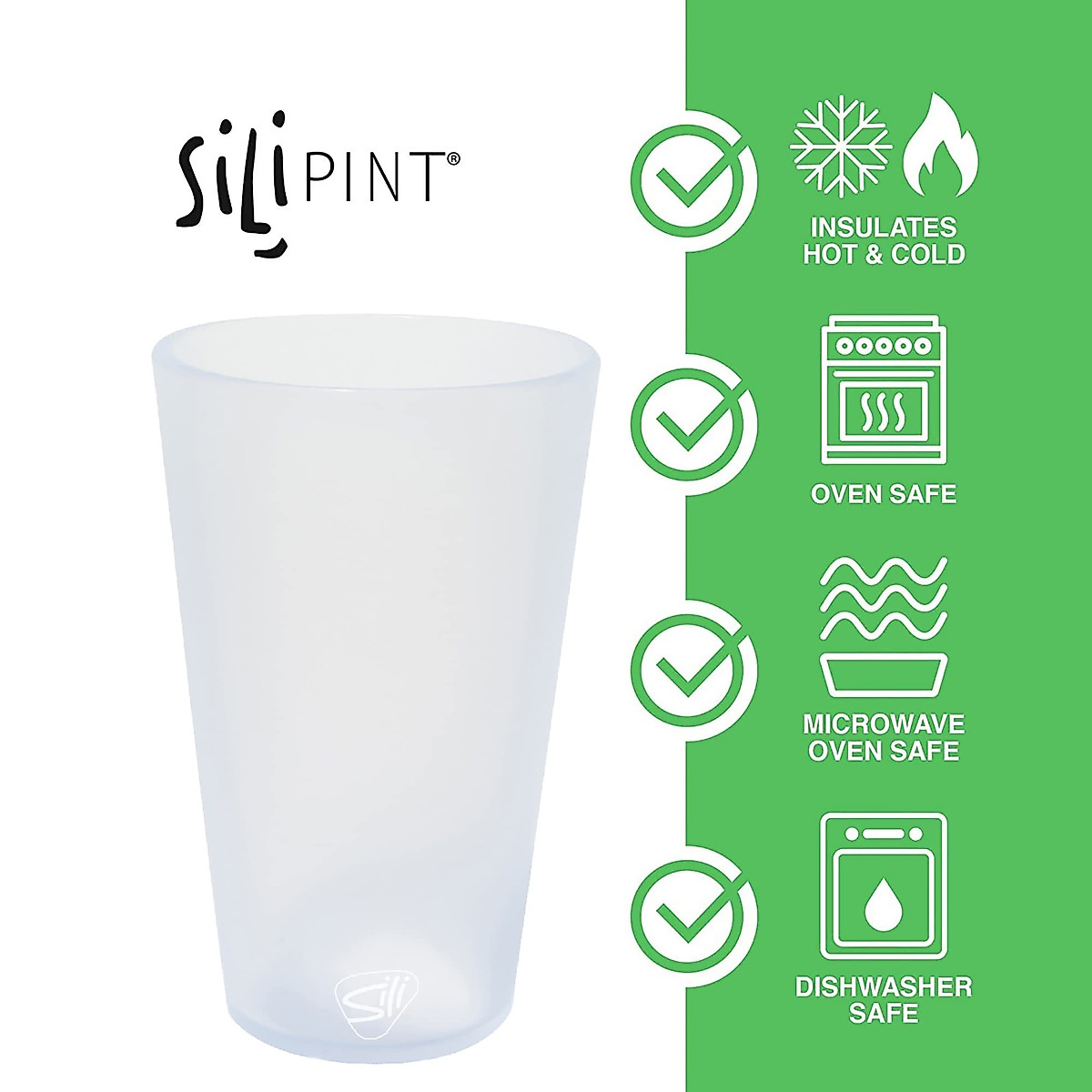 Silipint: Silicone Pint Glasses: 4 Pack Icicle - 16oz Reusable Unbreakable Cups, Flexible, Hot/Cold, Non-Slip Easy Grip