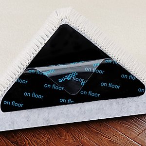 Carpet Tape, 12 Pcs Non Slip Rug Tape for Hardwood Floors and Tiles, Reusable and Washable Rug Pad Gripper for Area Rugs, Dual Sided Adhesive Rug Sticker Keep Corners Flat