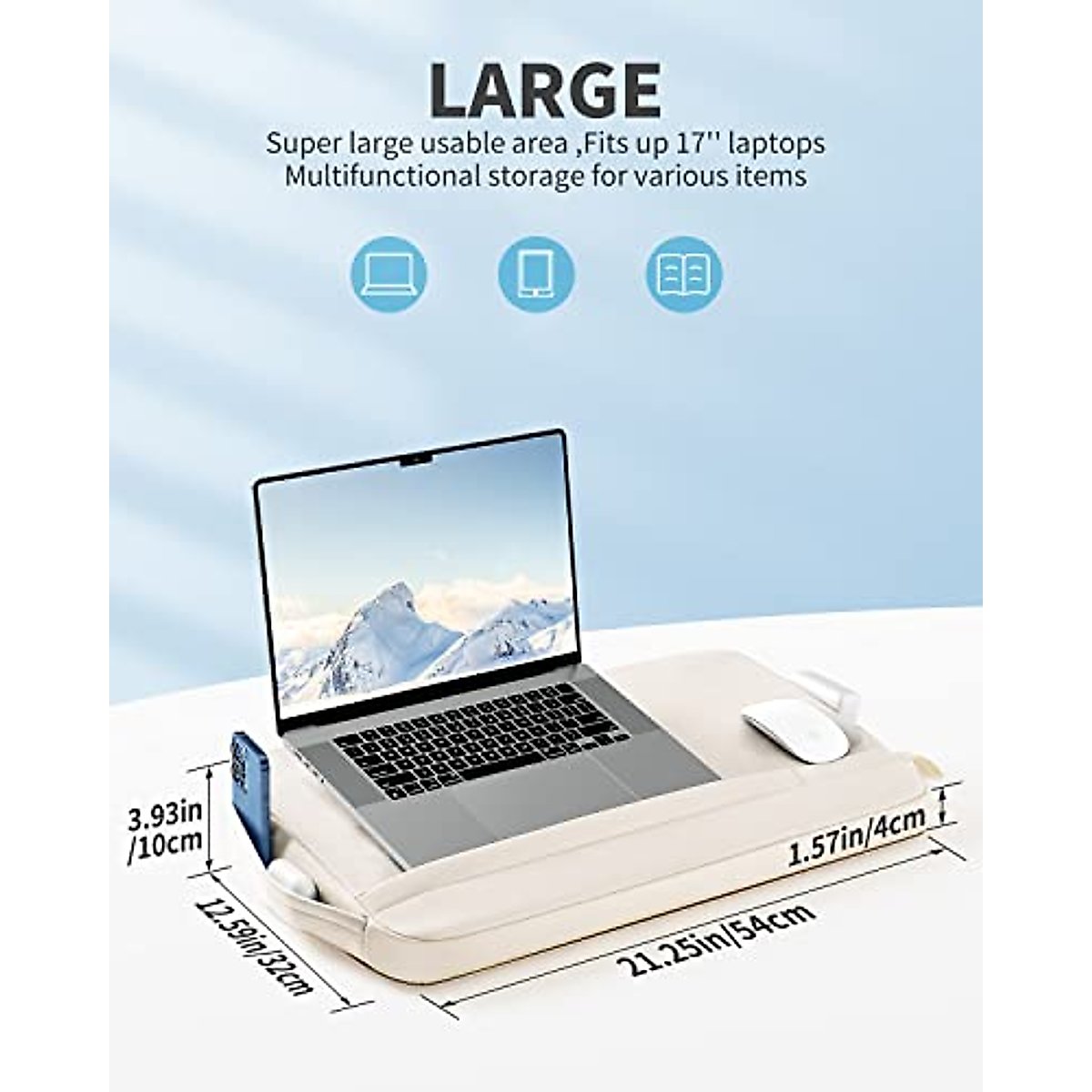 SAIJI Laptop Lap Desk, Ultra Lightweight Portable Lap Desk with Pillow Cushion, Fit up to 17” Laptop & MacBookAir with Side Pocket, Rails for Airflow, Computer Laptop Stand Desk for Couch, Bed & Chair