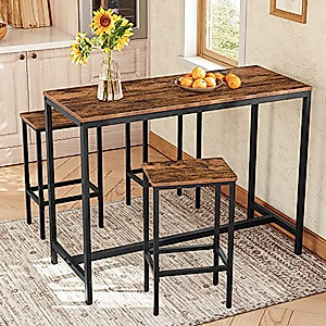 ALLOSWELL Bar Stools, Set of 2 Bar Chairs, Kitchen Breakfast Bar Stools with Footrest, 25.8" Dining Stools, Rectangular Industrial Bar Chairs, for Dining Room, Kitchen,Rustic Brown BAHR0101