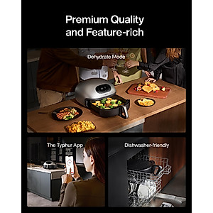 Typhur Dome Air Fryer, No.1 Cooking Speed Large Air Fryer with Superior Airflow, Self-cleaning Smart Digital Air Fryer with Dishwasher Safe Basket for Quick Easy Meals, Up to 32 Chicken Wings Capacity