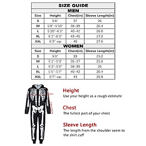 CYCLAMEN Skeleton Halloween Costume for Adults Couples Skeleton Onesie Jumpsuit Pajamas with Hood Family, for Women, S