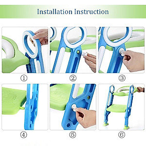 Potty Training Seat with Step Stool Ladder and Handles for Baby Toddler Kid Children Boys and Girls Toilet Training Chair with Padded Soft Cushion and Non-Slip Wide Step (Green Blue)