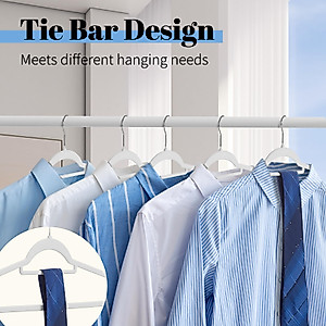 Smartor White Velvet Hangers 60 Pack, Space Saving Clothes Hangers with Tie Bar, Non-Slip Felt Hangers with Shoulder Notches, Heavy Duty Suit Hangers for Coat, Shirt, Pants, Dress