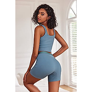 Ekouaer Sweatsuits for Women Knit Loungewear Set Tank and High Waist Shorts Pj Set Summer Casual Sleepwear Blue,Small