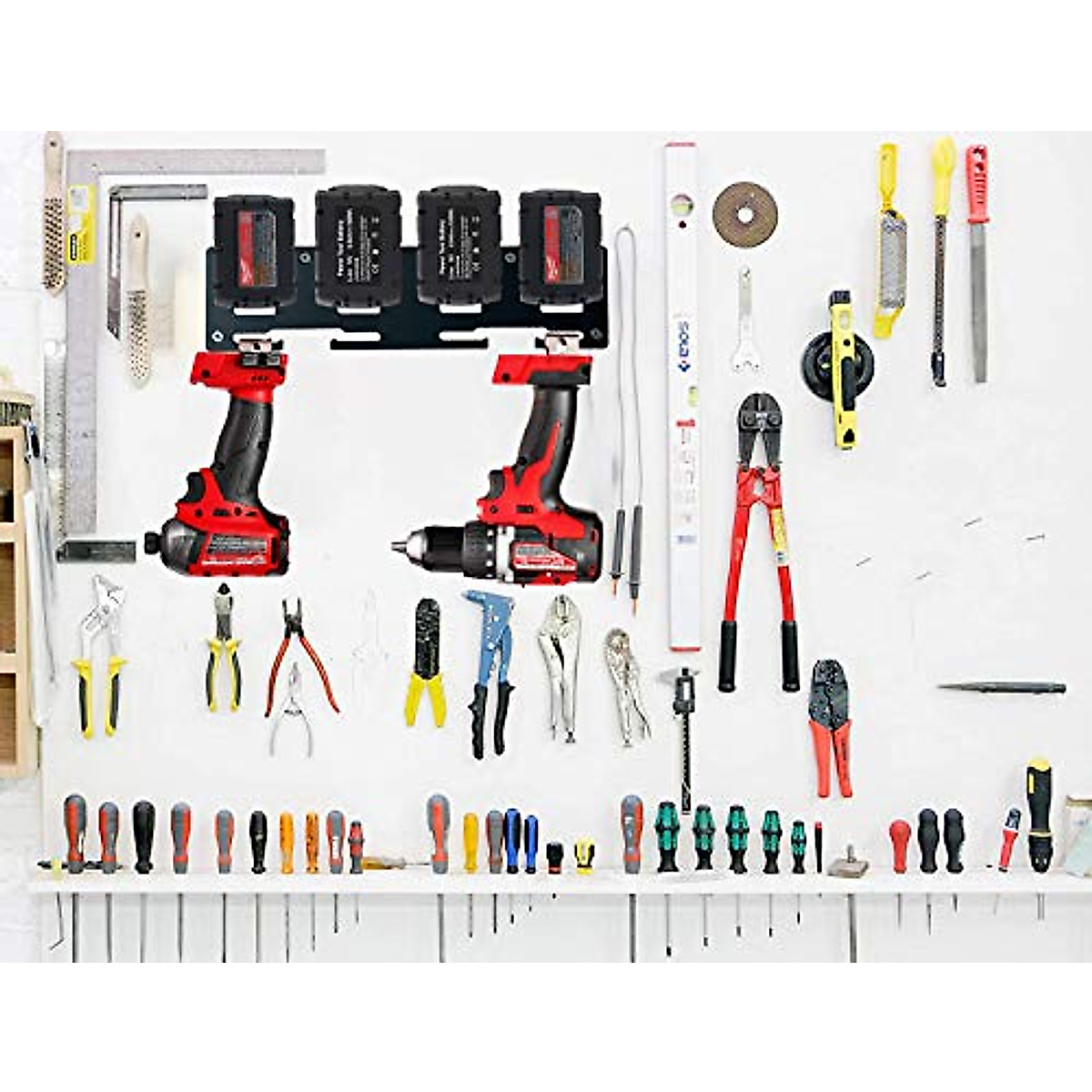 SZWJT-LV Battery Holder, Milwaukee M18 Battery 4X, Wall Display Hook Holder, M18 Battery 4Bit Power Tool Storage, Wall Display Hook Holder （Aluminum Material）