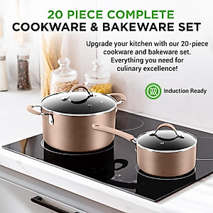 NutriChef 20-Piece Nonstick Kitchen Cookware Set - PFOA/PFOS-Free Heat Resistant Lacquer Kitchenware w/ Bakeware, Frying Pans, Cooking Pots, Utensils