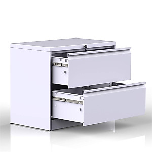 ModernLuxe File Cabinet, White Lockable Heavy Duty Metal Lateral File Cabinet with 2 Drawers