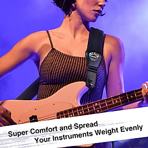 LEKATO Bass Guitar Straps for Electric Guitar & Bass 3" Wide Bass Strap Padded Guitar Straps Adjustable Length from 45" to 55" Bass Guitar Strap with Pick Holder 2 Safety Strap Locks & 6 Picks