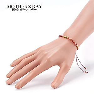 Mother's Ray True Friendship Affirmation Bracelet – Rhodochrosite and Agate Beaded Bracelets – Genuine Gemstones and Crystals Bracelet for Women – Adjustable Nylon Cord for Comfortable Wear