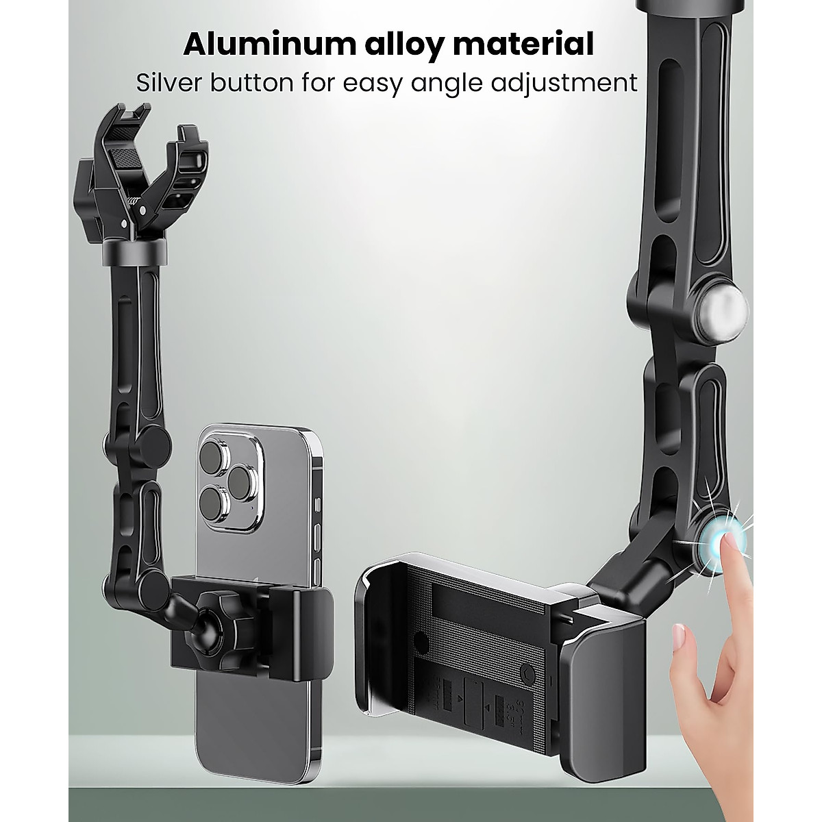 Karmus Mirror Phone Holder, Portable Electronic Device Mount. Compatible with All Cell Phones, Rotatable & Retractable. Ideal for Cars & Trucks