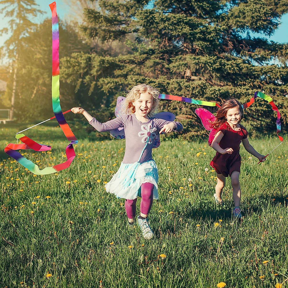 Yilloog 50 Pcs Ribbon Dancing Wands Party Favors, 78.7 Inch Gymnastics Ribbon Streamers Rainbow Artistic Ribbon Dancer Twirling Wands, Rainbow Birthday Decorations (Rainbow,Gradient Style)