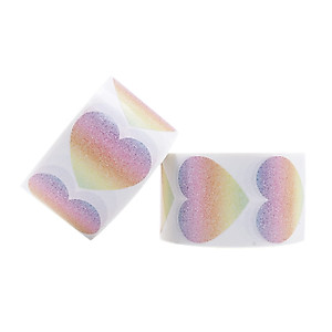 Mercei 1.5" Rainbow Heart Stickers, Heart Shaped Adhesive Sticker Labels, 500 Pcs Love Stickers for Personal and Business Uses