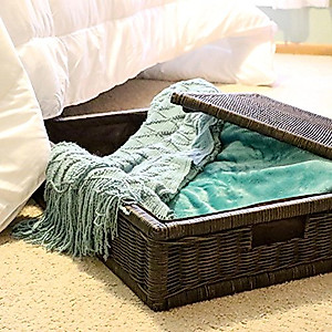 The Basket Lady Underbed Wicker Storage Box, Large, 28 in L x 18 in W x 6.75 in H, Antique Walnut Brown