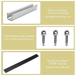 Anbte 6Pcs 7.87in Solar Panel Mounting Rail, Aluminum Solar Panel Mounting Brackets Include M5.5*30mm Screws + Rubber Pads, Solar Panel Brackets Kit for Metal Roof, Tin Roof, Flat Roof, Sheet Roof