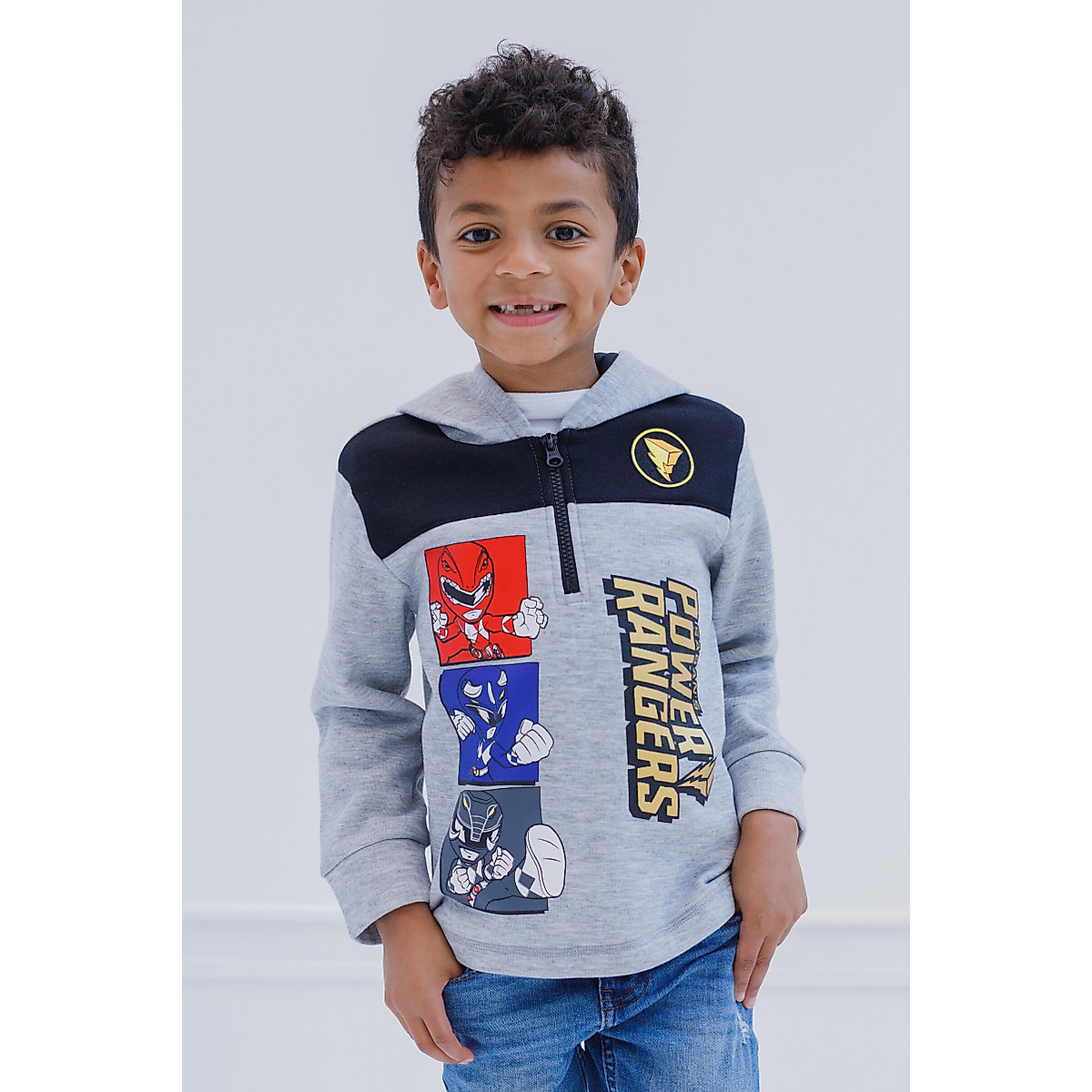 Power Rangers Toddler Boys Fleece Half Zip Hoodie Gray 4T