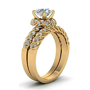 Ringcrown Bridal Sets Yellow Gold Plated Womens Wedding Ring Sets Round cut Cz Engagement Ring Sets