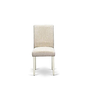 East West Furniture ANAB5-LWH-02 5Pc Round 36" Table and 4 Parson Chair White Leg and Linen Fabric Light Beige