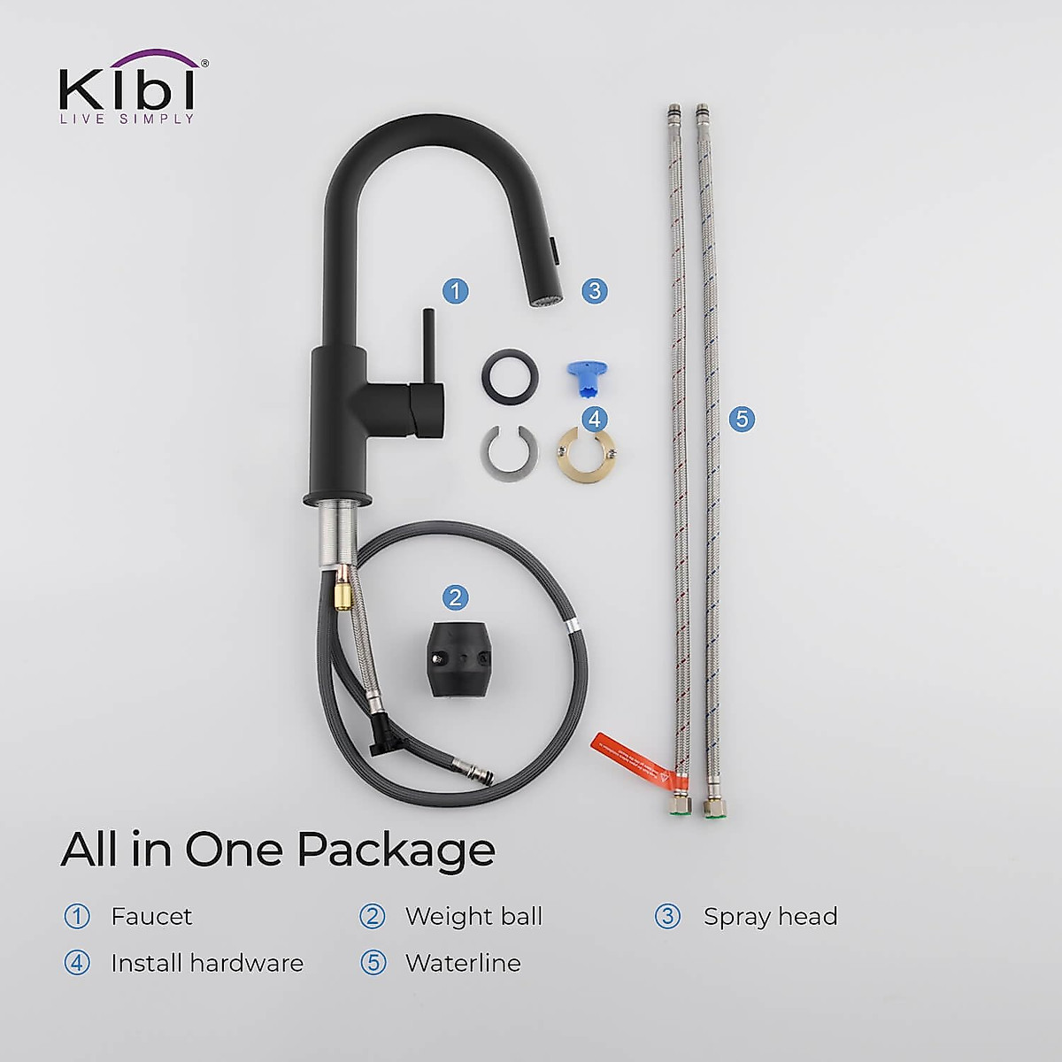 KIBI Luxe Single Handle Pull Down Faucet for Kitchen Sink | Solid Brass High Arc Faucet Spout | Kitchen Faucet with Pull Down Sprayer (Matte Black) (KKF2011) (Soap Dispenser Included)