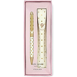Kate Spade New York Black Ink Ballpoint Pen with Stylus Tip and Storage Pouch, Gold Dots