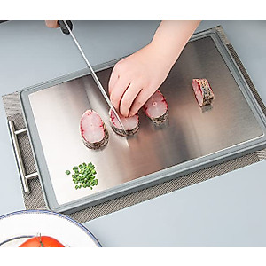 Stainless steel chopping board, no smell, anti-scratch, non-slip, safe and non-toxic can be used to process various meat, vegetables, fruits