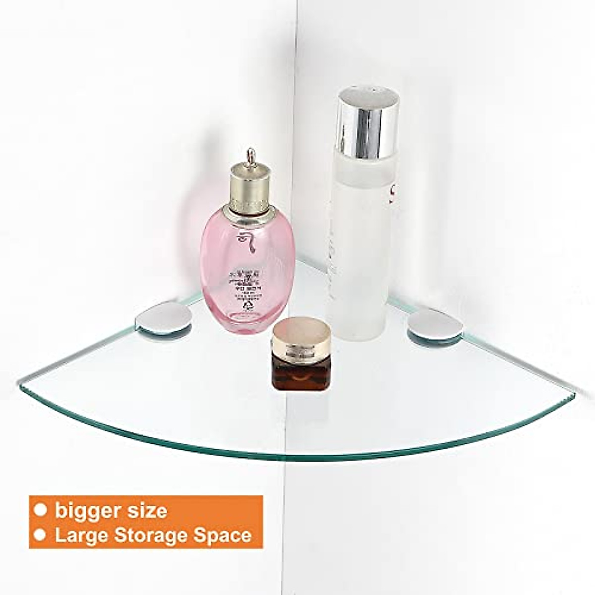 APROTOSS 12-inch Glass Corner Shelf and Glass Shelves for Shower Features Sturdy White Brackets for a Modern Look. Glass Bathroom Shelves Perfect for Displaying Toiletries and Decor