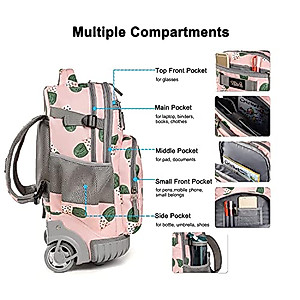 Tilami Rolling Backpack 19 inch with Lunch Bag Wheeled Laptop Backpack (Cactus)