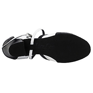 Very Fine Ladies Ballroom Salsa Latin Practice Dance Shoes C6035 & 2008 Black & White Leather Low Heel Comfortable (C6035 Black & White Leather 1.6" Cuban Heel, Numeric_6)