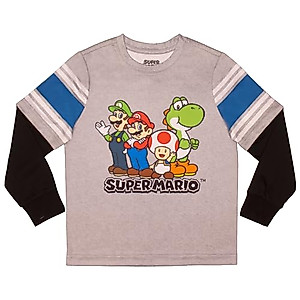 Nintendo Super Mario Video Game 2-Piece Set, Boys Long Sleeve T-Shirt & Jogger Pants 2-Pack Bundle Set for Kids and Toddlers (Size 8, Grey)